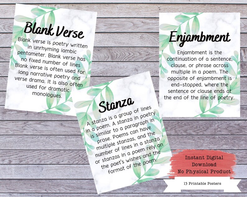 Poetry Terms Printable Poster Set Literary Devices - Etsy