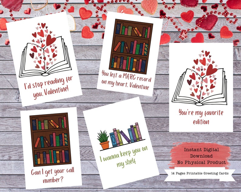 Book Valentine Cards, Valentines for Readers, Reader Gift, Library ...