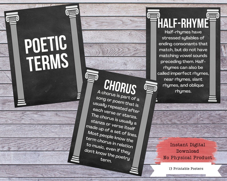 Poetry Terms Printable Poster Set Literary Devices - Etsy