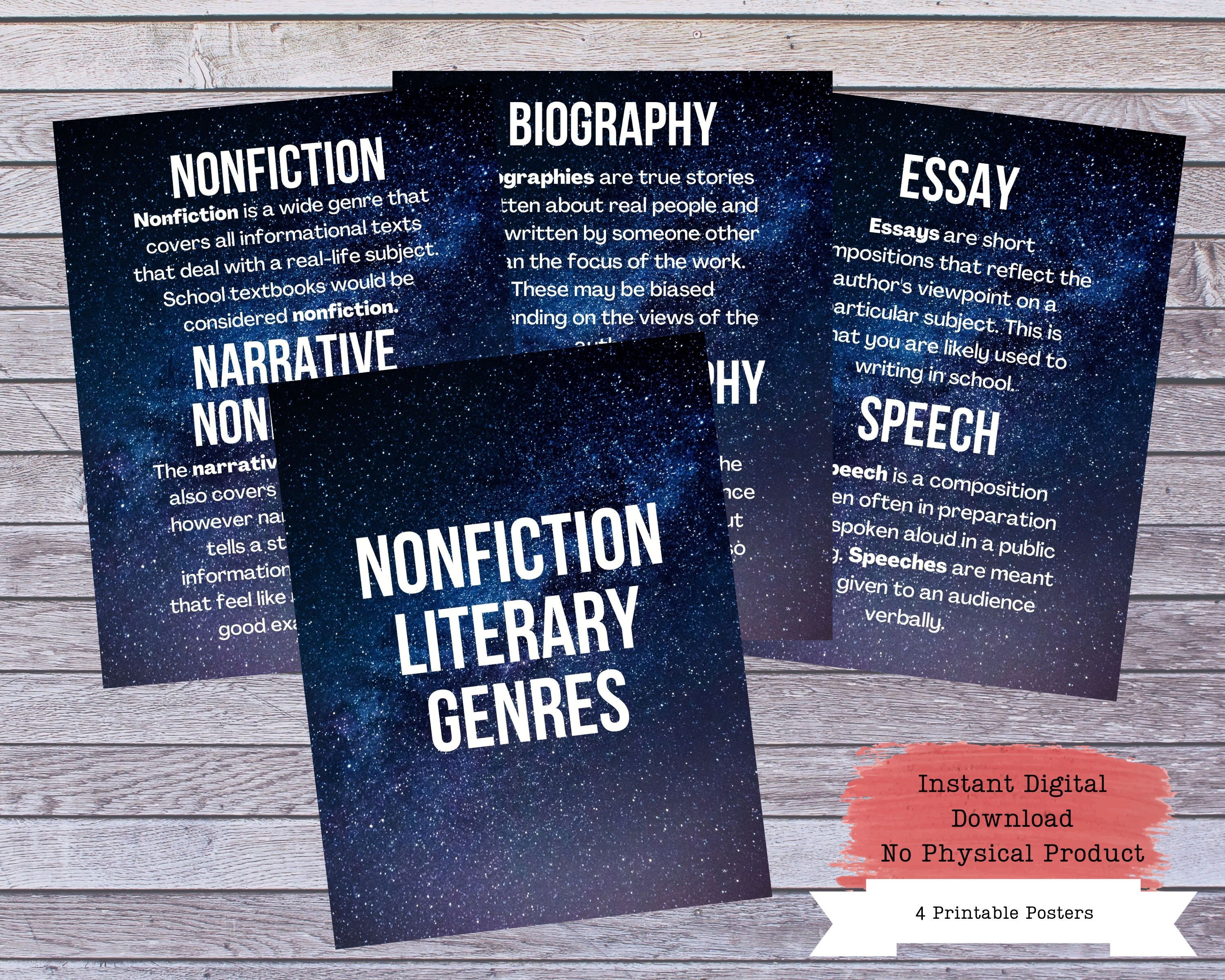 Nonfiction Literary Genres Printable Poster Set Literary - Etsy