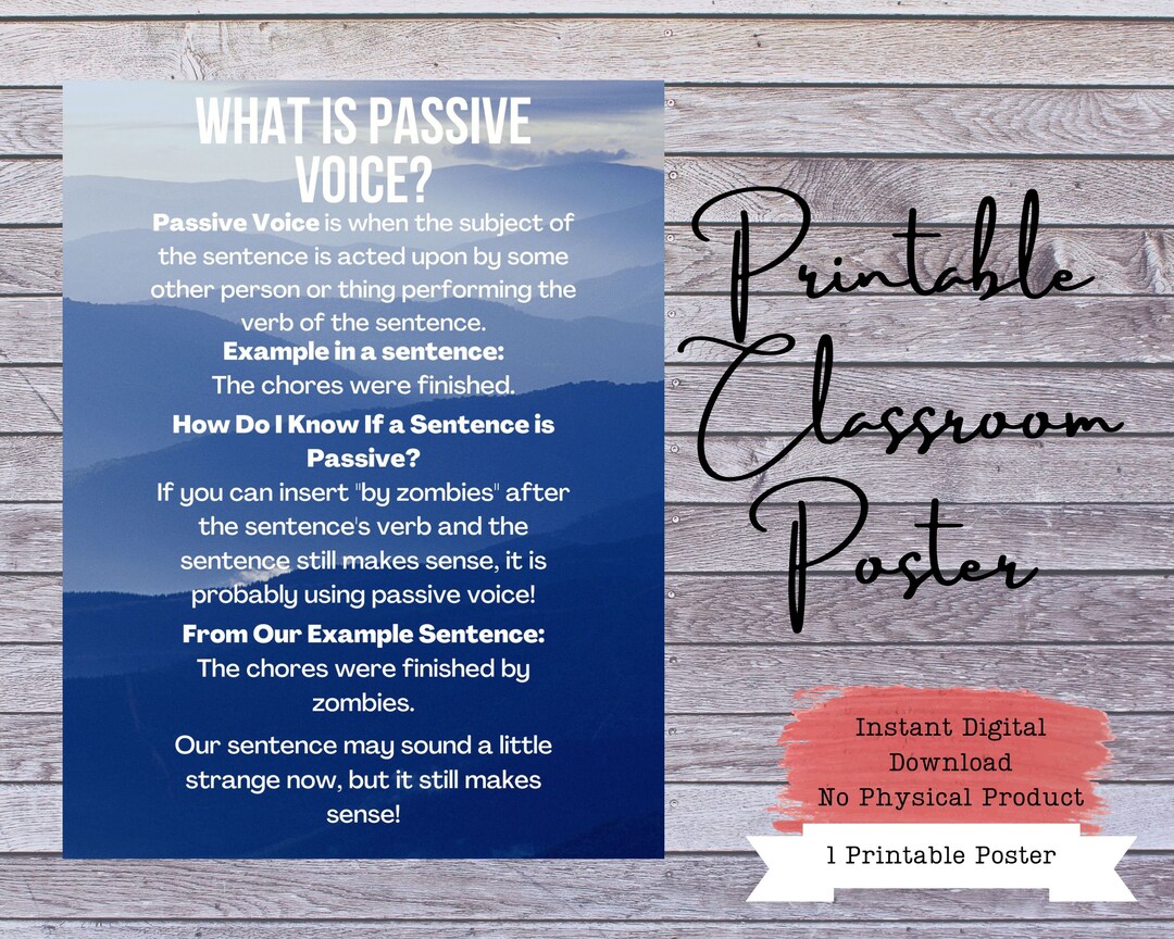 Passive Voice Classroom Poster, English Class Poster, Reading Classroom ...
