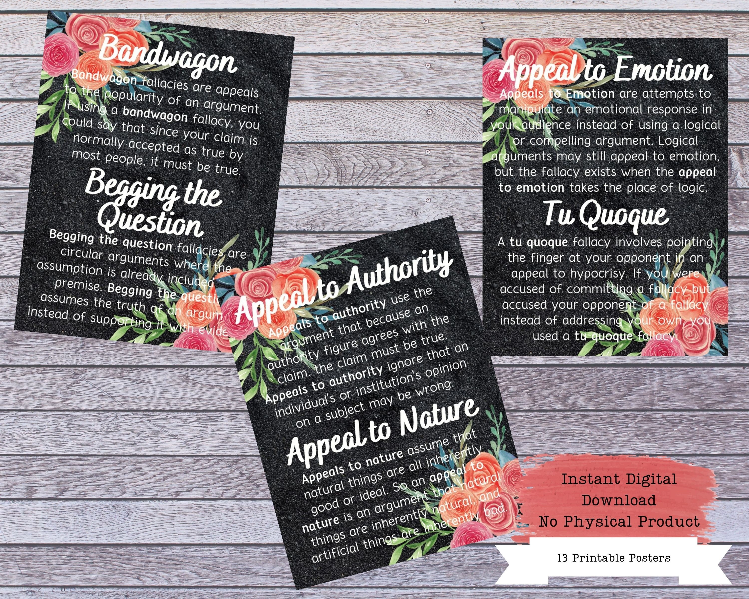 Logical Fallacies Printable Poster Set, Fallacies Posters, Debate Coach ...