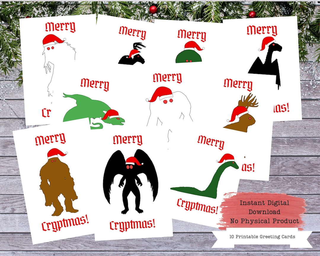 Merry Cryptmas, Cryptid Christmas, Cryptid Cards, Christmas Card Set ...