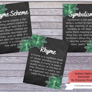 Poetry Printable Poster Set, Literary Devices, Literature Poster, High ...