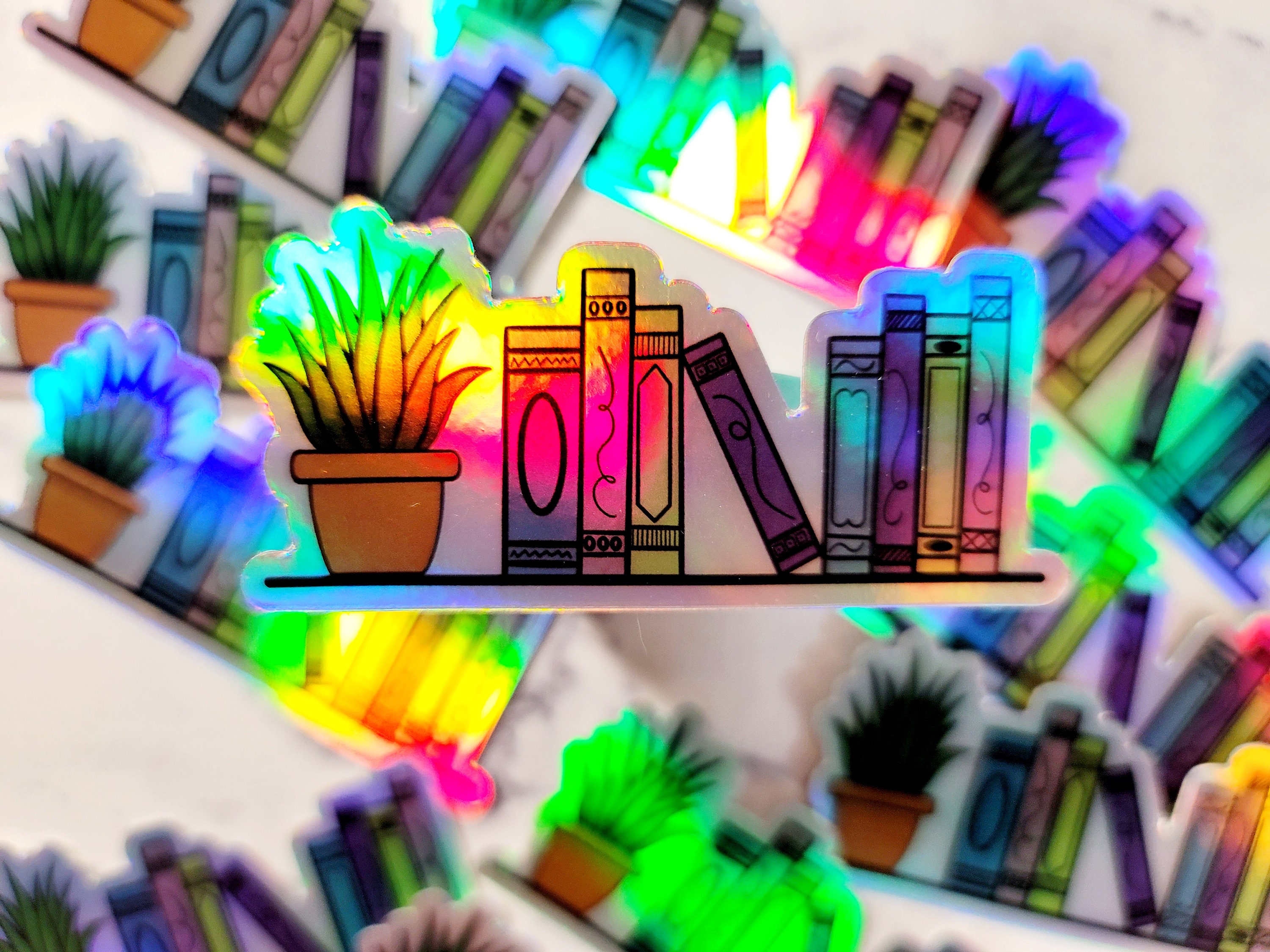 3 Inch Bookshelf Sticker, Holographic Sticker, Book Stickers, Reading ...