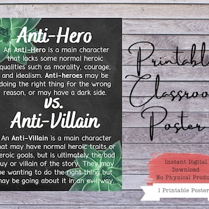 Anti Hero English Classroom Poster, English Teacher, Literature Poster ...