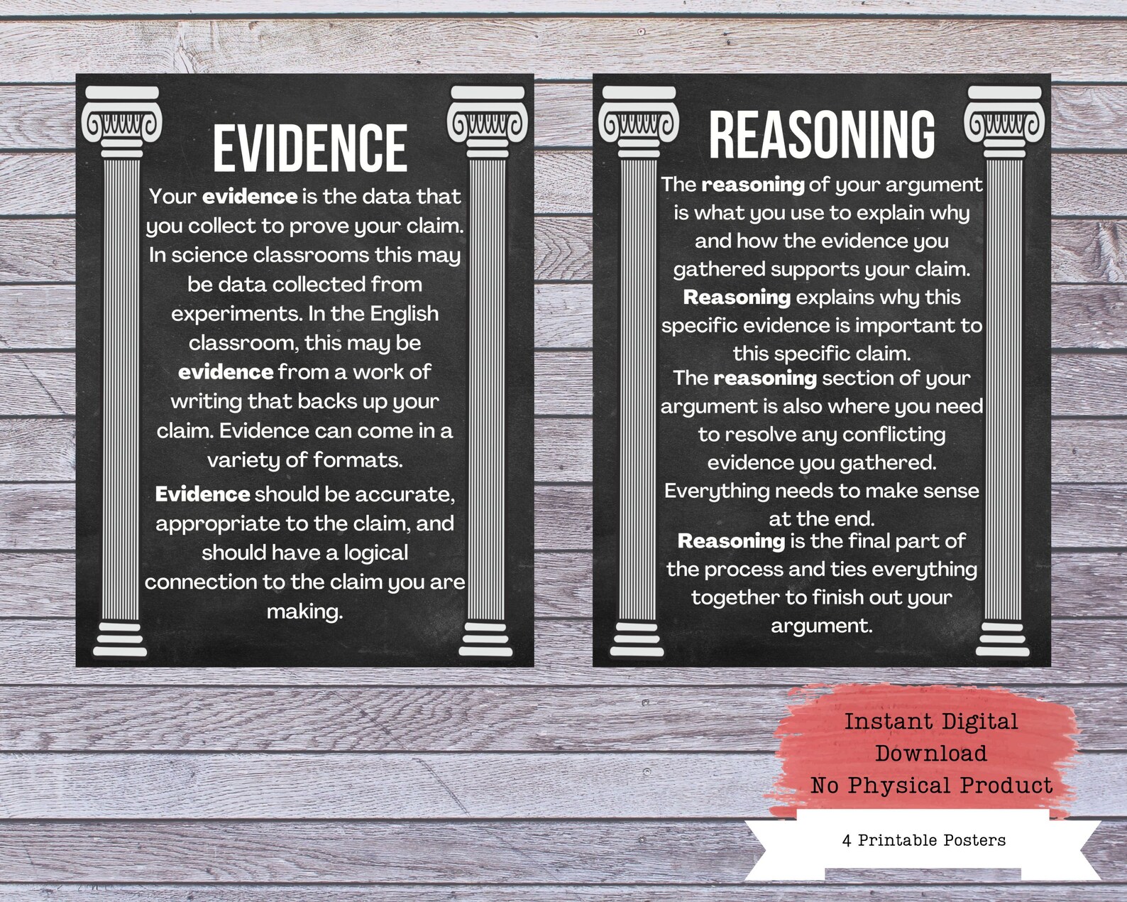 Claim Evidence Reasoning Classroom Posters, Essay Writing Posters ...