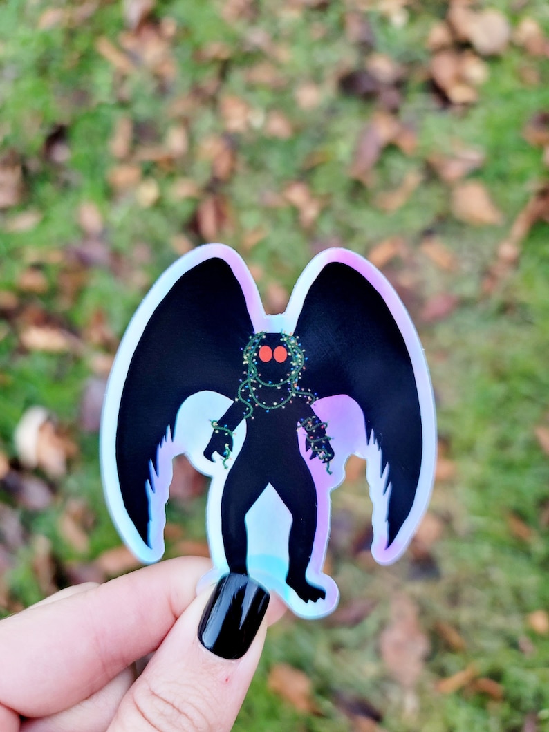 Holographic Mothman Christmas Sticker Cryptid Art Cryptid - Etsy