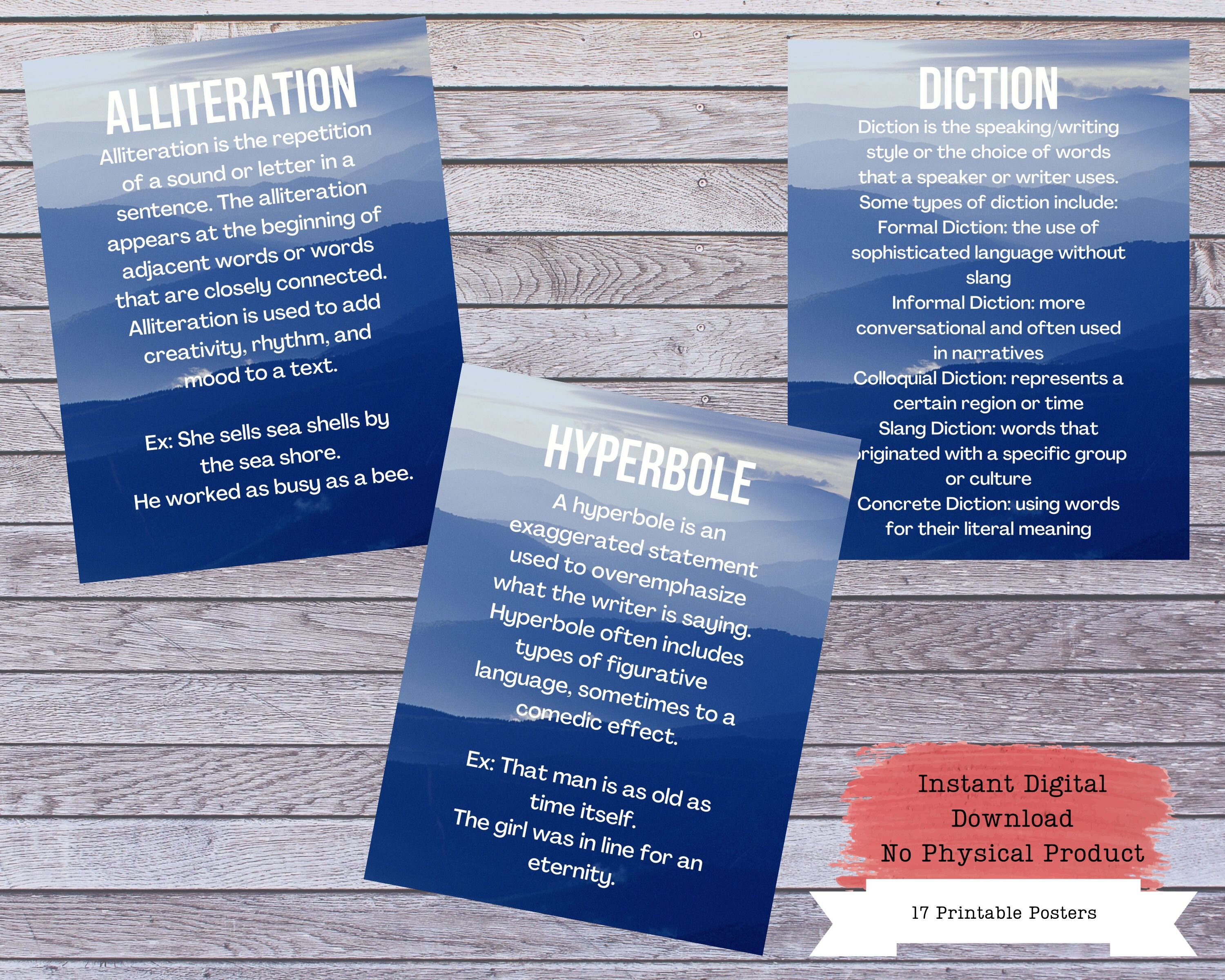 Printable Poster Set, Literary Posters, Literary Devices, Literature ...