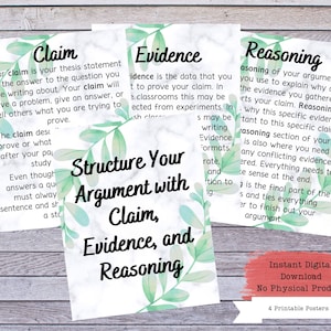 Claim Evidence Reasoning Classroom Posters, Essay Writing Posters ...