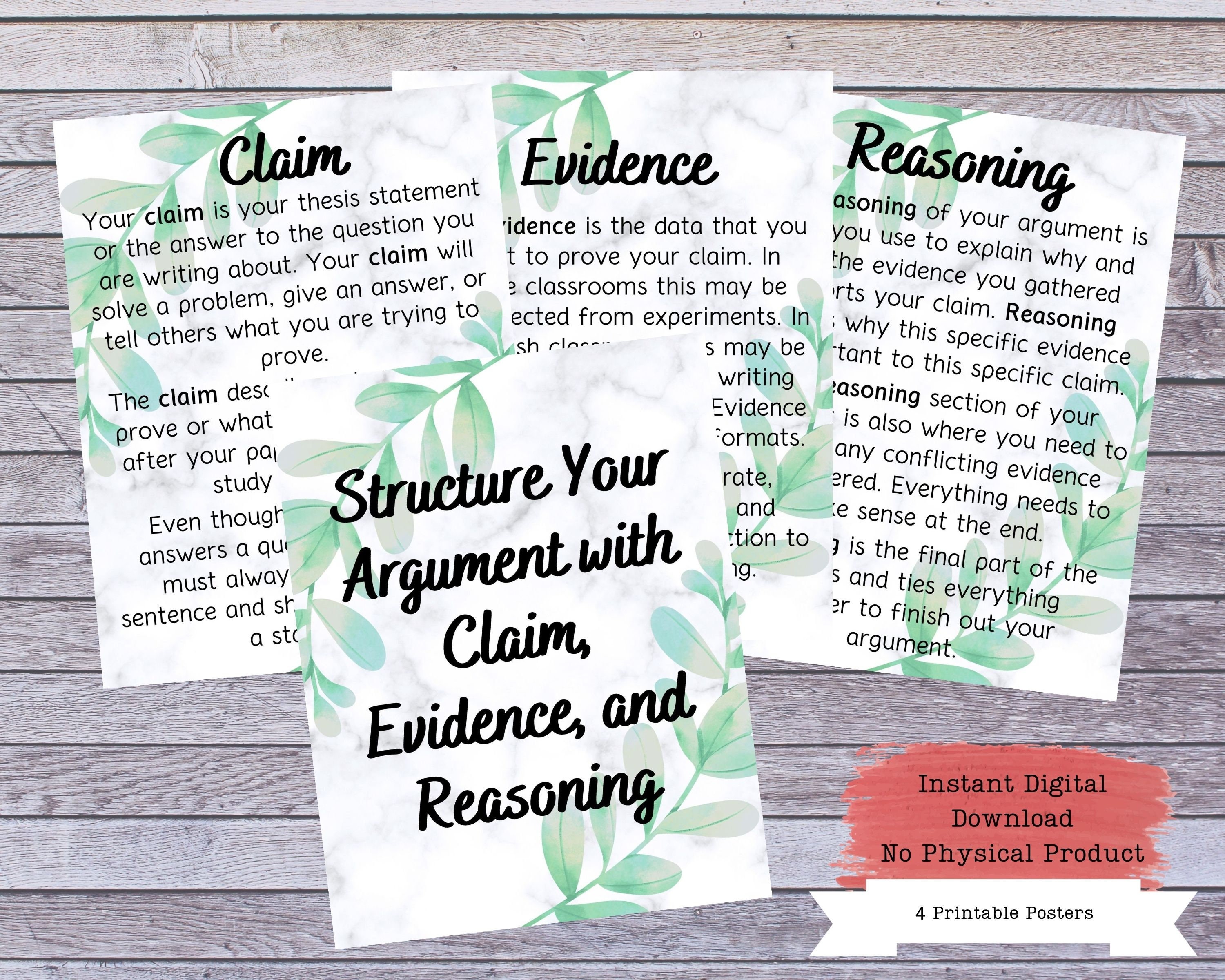 Claim Evidence Reasoning Classroom Posters Essay Writing | Etsy