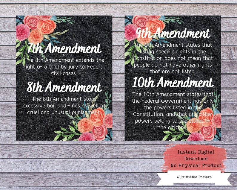 Bill of Rights Printable Poster Set, US Constitution Wall Art, US ...
