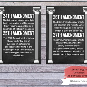 US Amendments Printable Poster Set, US Constitution Wall Art, Bill of ...