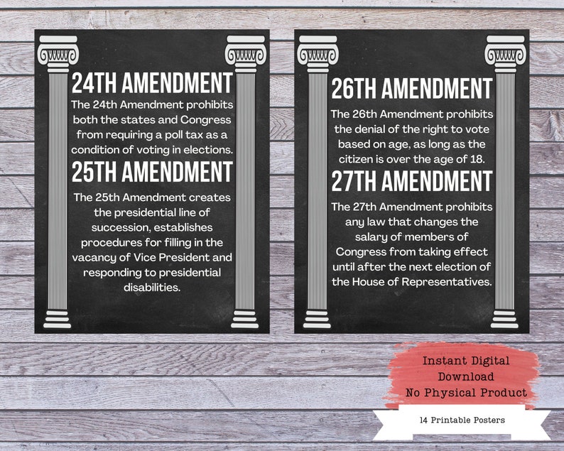 US Amendments Printable Poster Set US Constitution Wall Art - Etsy