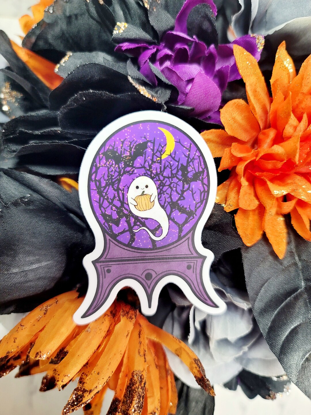 Cute Ghost Sticker, Crystal Ball Sticker, Ghost and Pumpkin, Ghost Gift ...