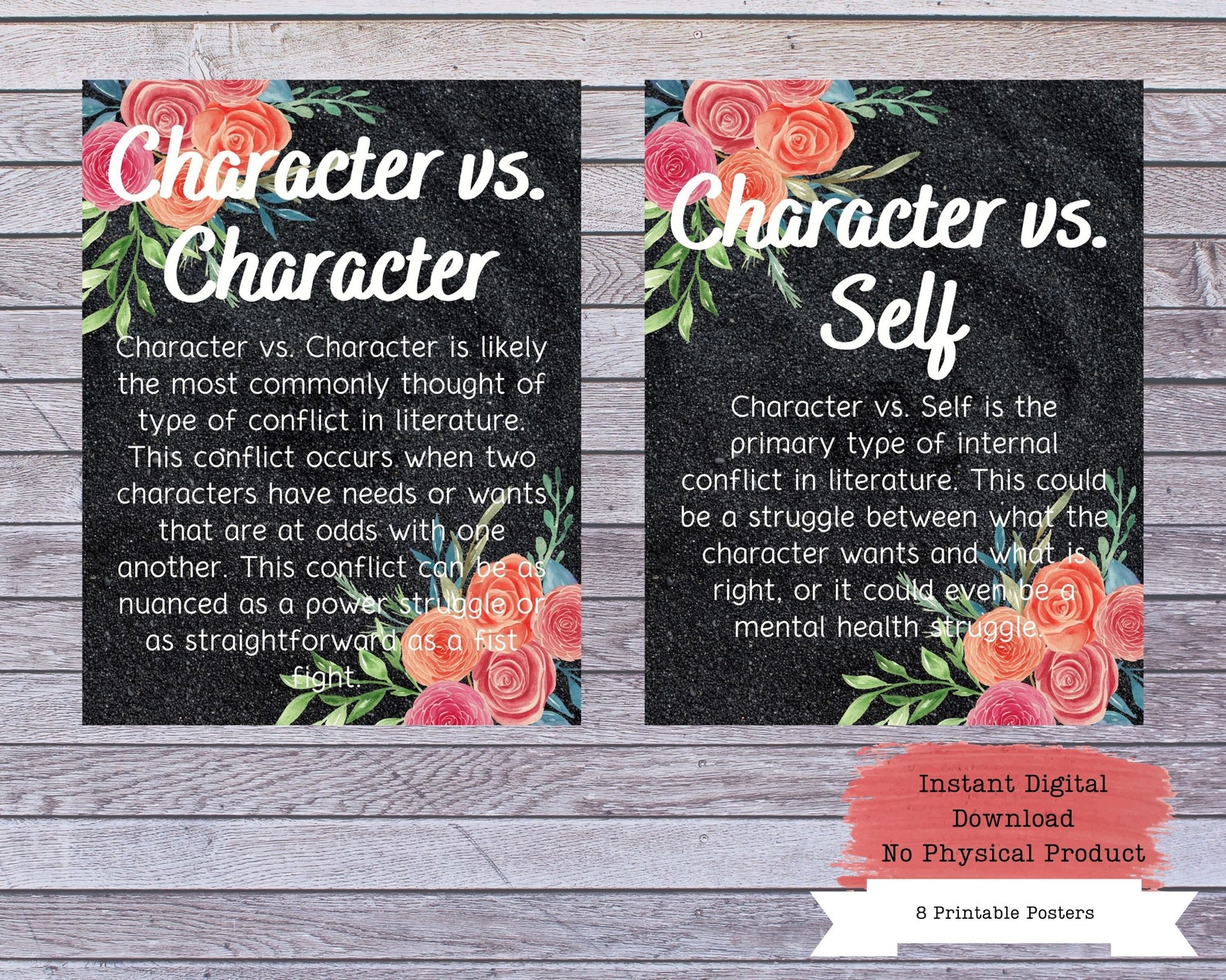 Conflict in Literature Printable Poster Set, Literary Posters ...