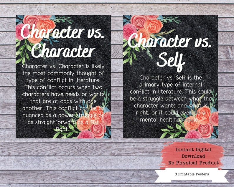 Conflict in Literature Printable Poster Set, Literary Posters ...