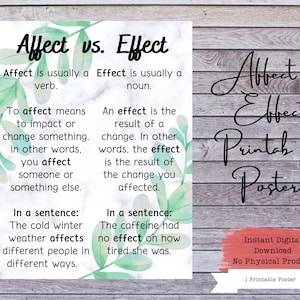 Affect and Effect Classroom Poster, English Class Poster, Reading ...