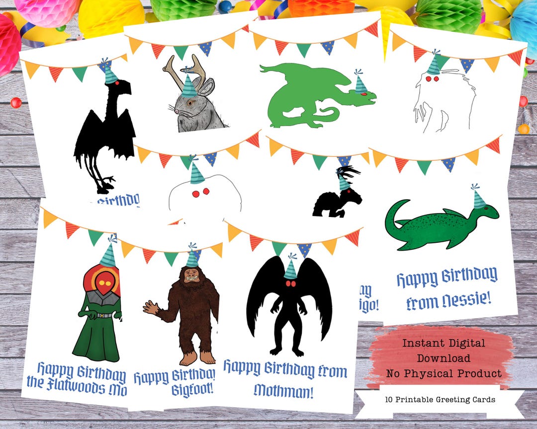 Cryptid Birthday, Birthday Card Set, Cryptid Cards, Cryptid Art ...