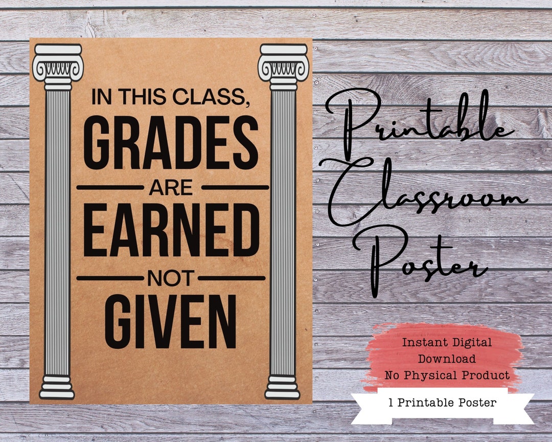 Grades Are Earned Classroom Poster, Teacher Poster, Classroom Decor ...
