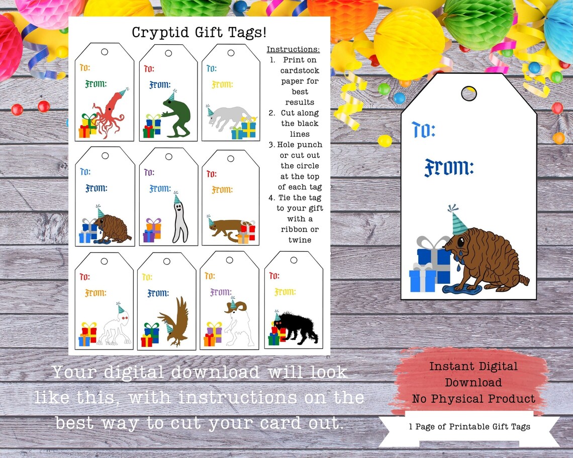 Cryptid Gift Tags Birthday Gift Labels Cryptid Printable - Etsy