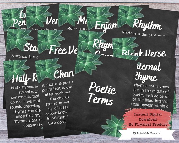 Poetry Terms Printable Poster Set Literary Devices | Etsy