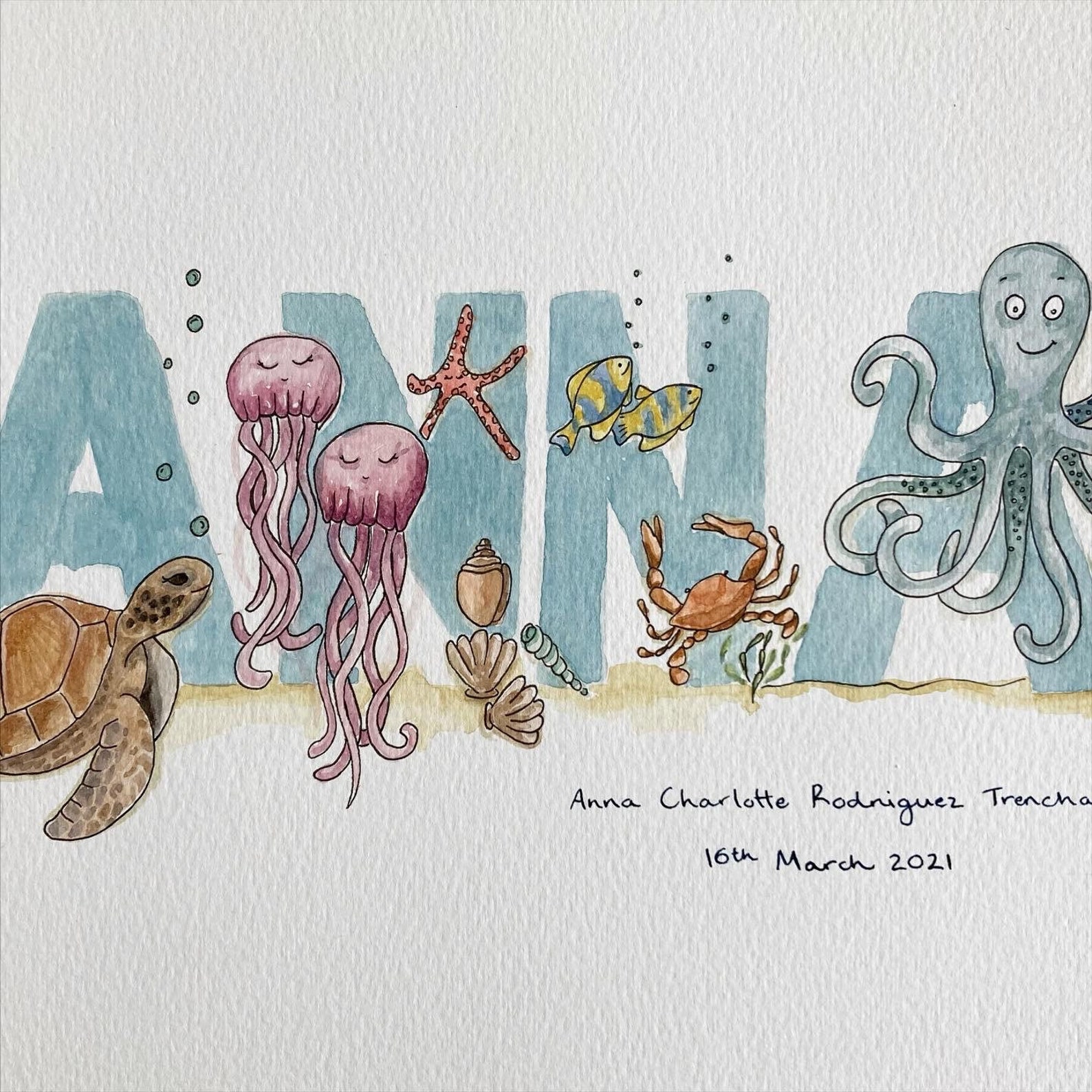 Personalised Name Print Created as an Original, Name Art, New Baby Gift ...