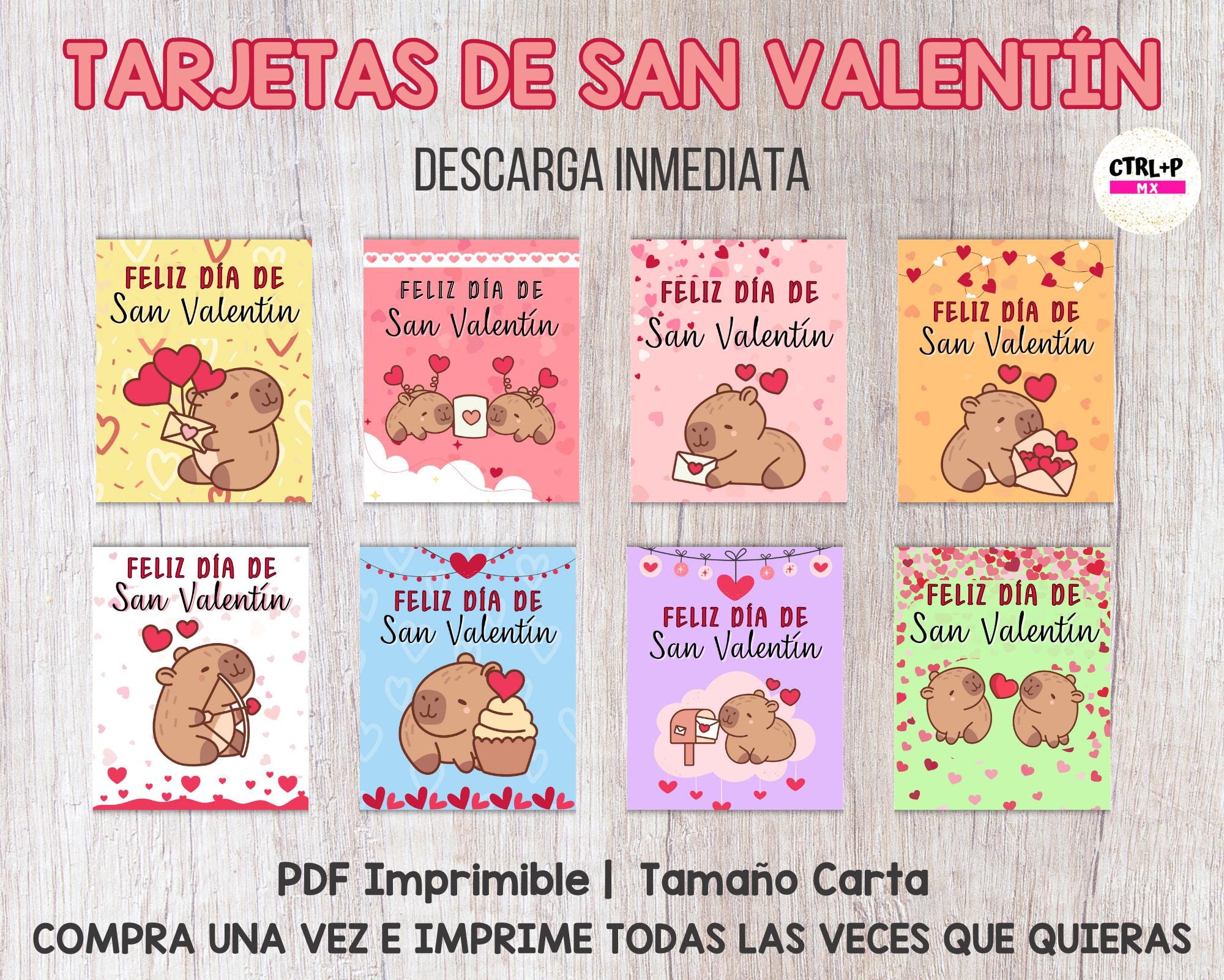 Tarjetas de San Valentín con Capibaras | Imprimibles PDF | 8 Diseños ...