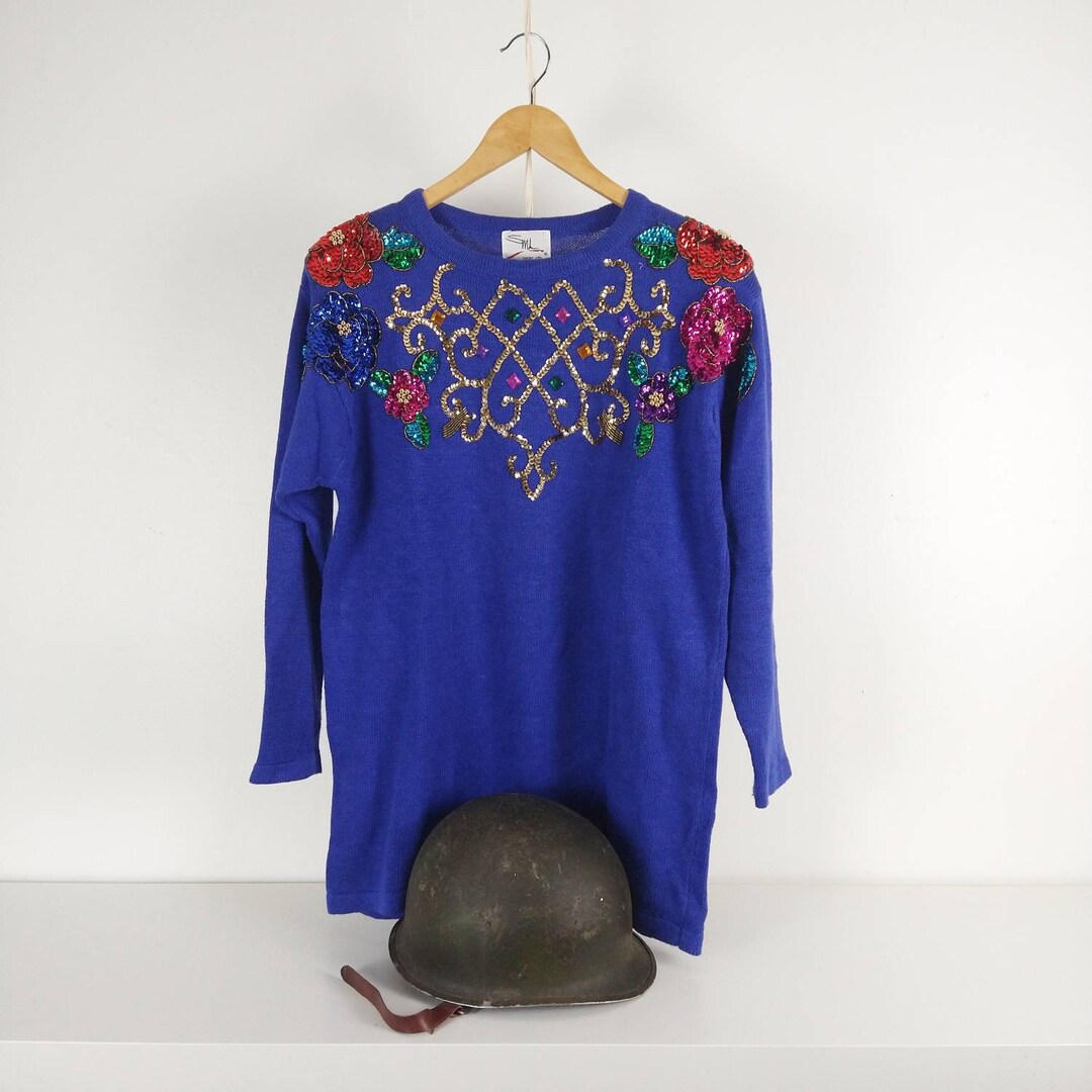 Blueberry Floral Sequined 90's Fashion Sweater SML Brand - Etsy