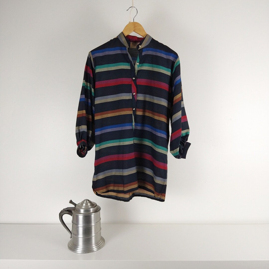 Rainbow & Black Stuart Lang Mandarin Blouse - Etsy