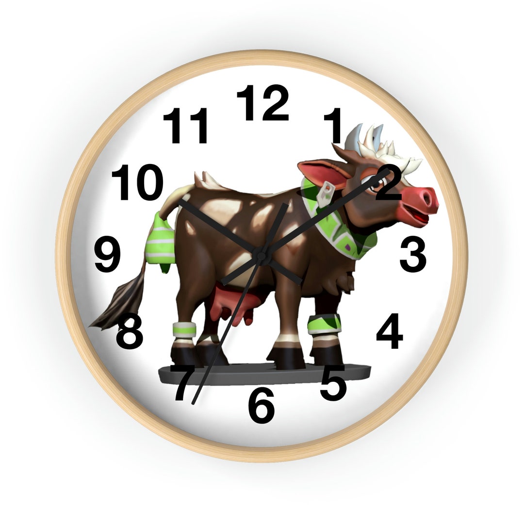 Dark Brown Cow Clock Wooden Wall Clock Silent Non Ticking Quality ...
