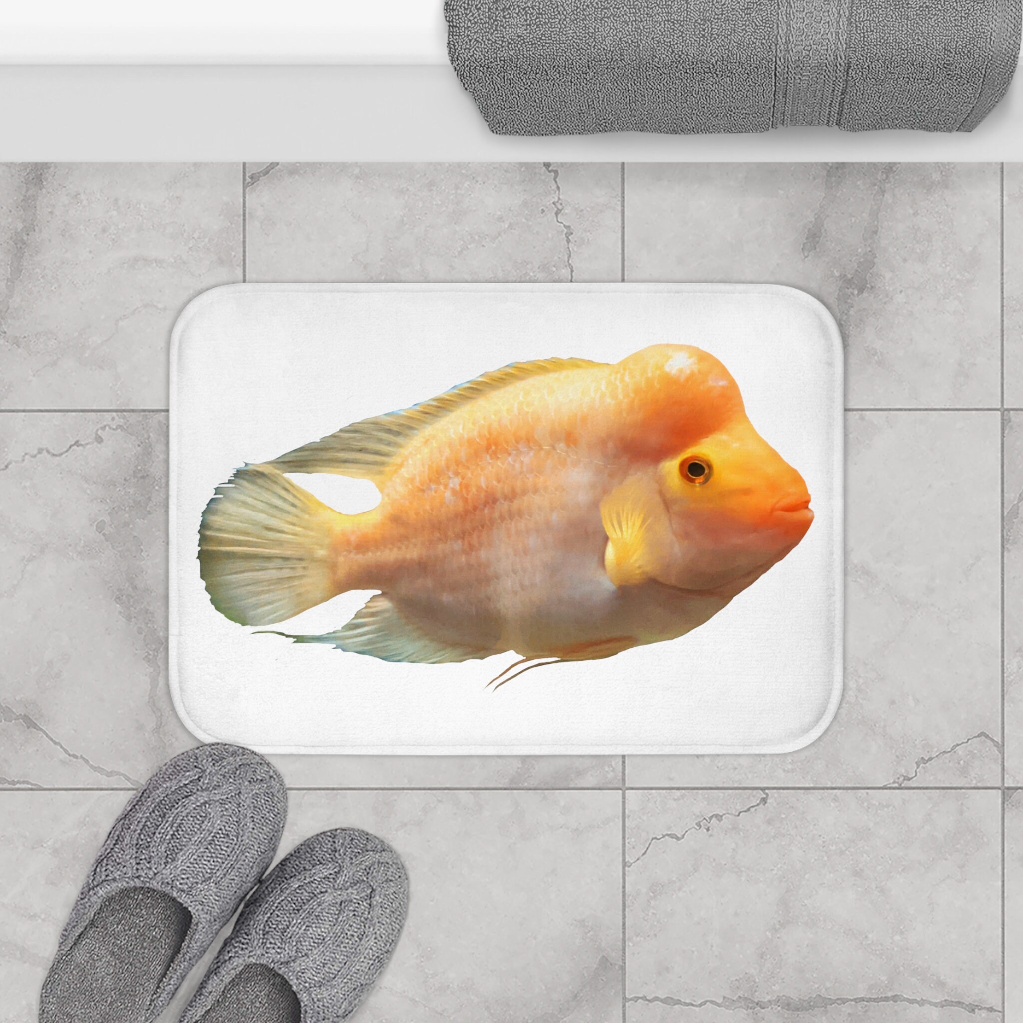 Orange Fish Bath Mat Rug, Non-slip, Binding, Thick Absorbent ...
