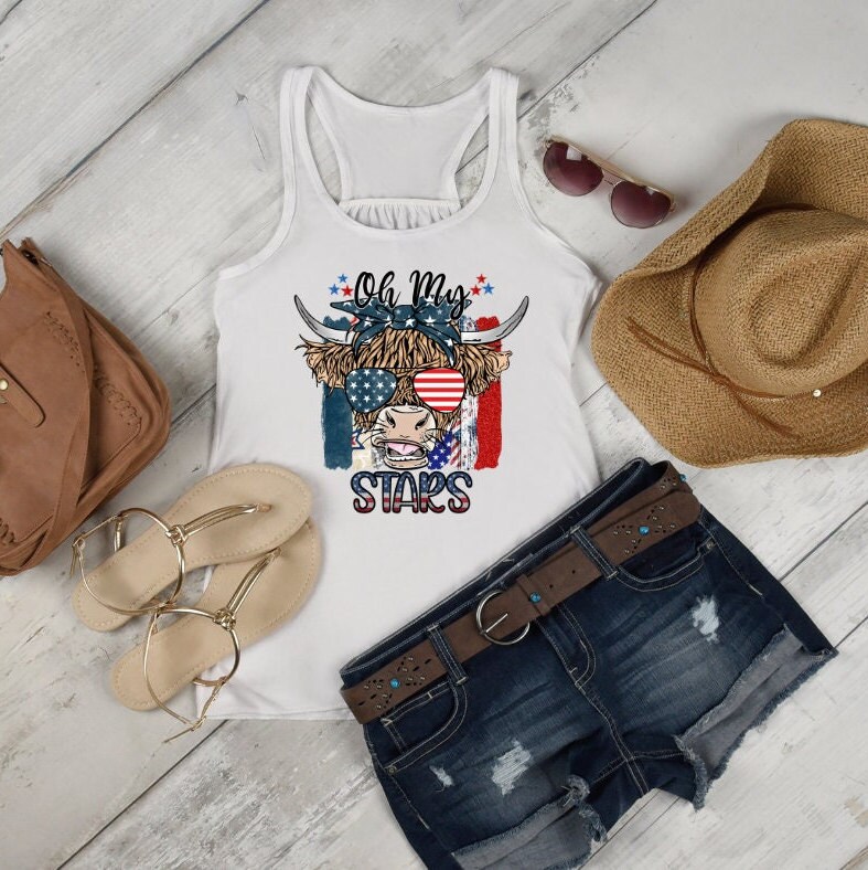 Stars and Stripes Highland Cow Tank Top - Etsy