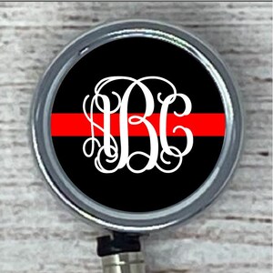 Thin Red Line Monogram Retractable Badge Holder, Personalized Badge ...