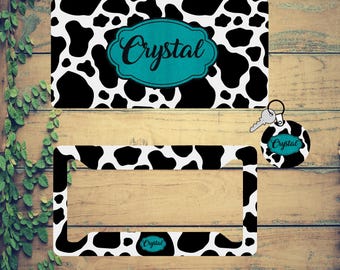 Cow Print Monogram License Plate, Personalized License Plate, Cow Print ...