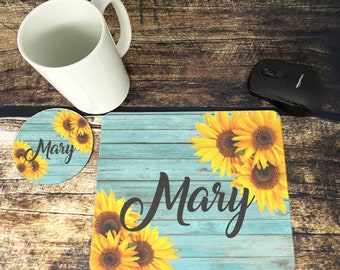 Personalized Mouse Pad and Coaster Set, Cow Print Mouse Pad and Coaster ...