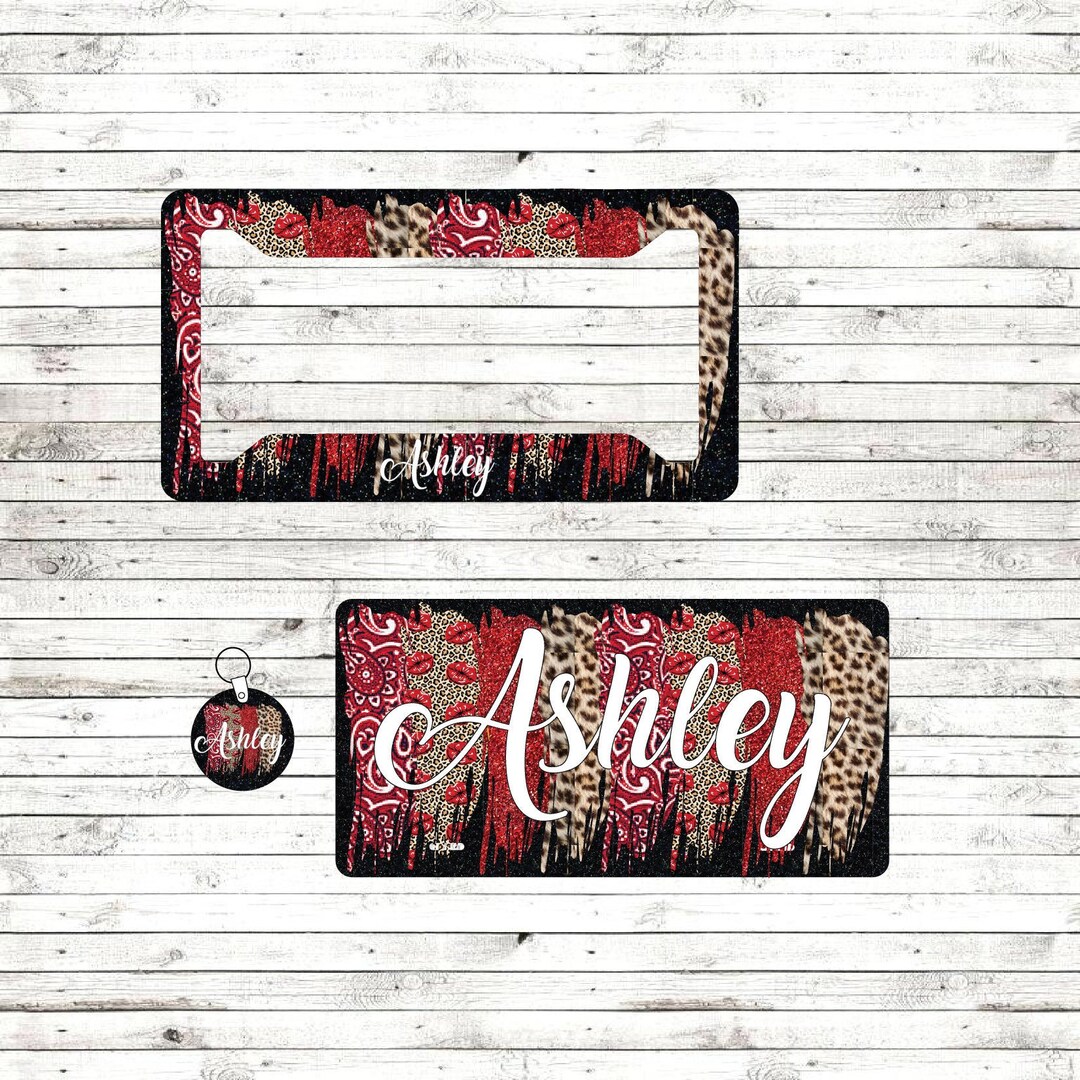 Leopard Monogram License Plate, Personalized License Plate, Red Lips ...