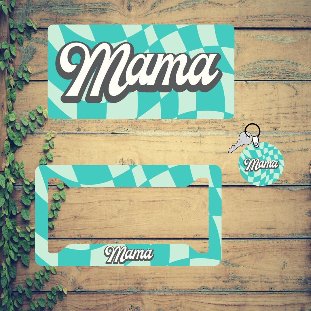 Retro Mama Checkered Monogram License Plate, Personalized License Plate ...