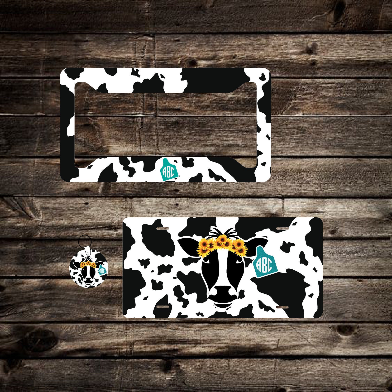 Cow Print Monogram License Plate, Personalized License Plate, Sunflower ...