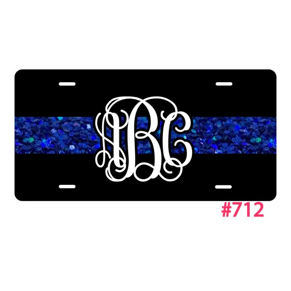Police Monogram License Plate Glitter Blue Line Personalized | Etsy