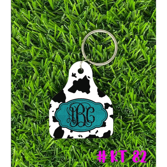 Personalized Cow Ear Tag Keychain Monogrammed Cow Print - Etsy