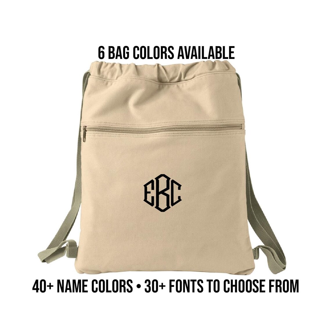 Embroidered Monogram Pigment Dyed Cinch Sack, Monogram Cinch Sack ...