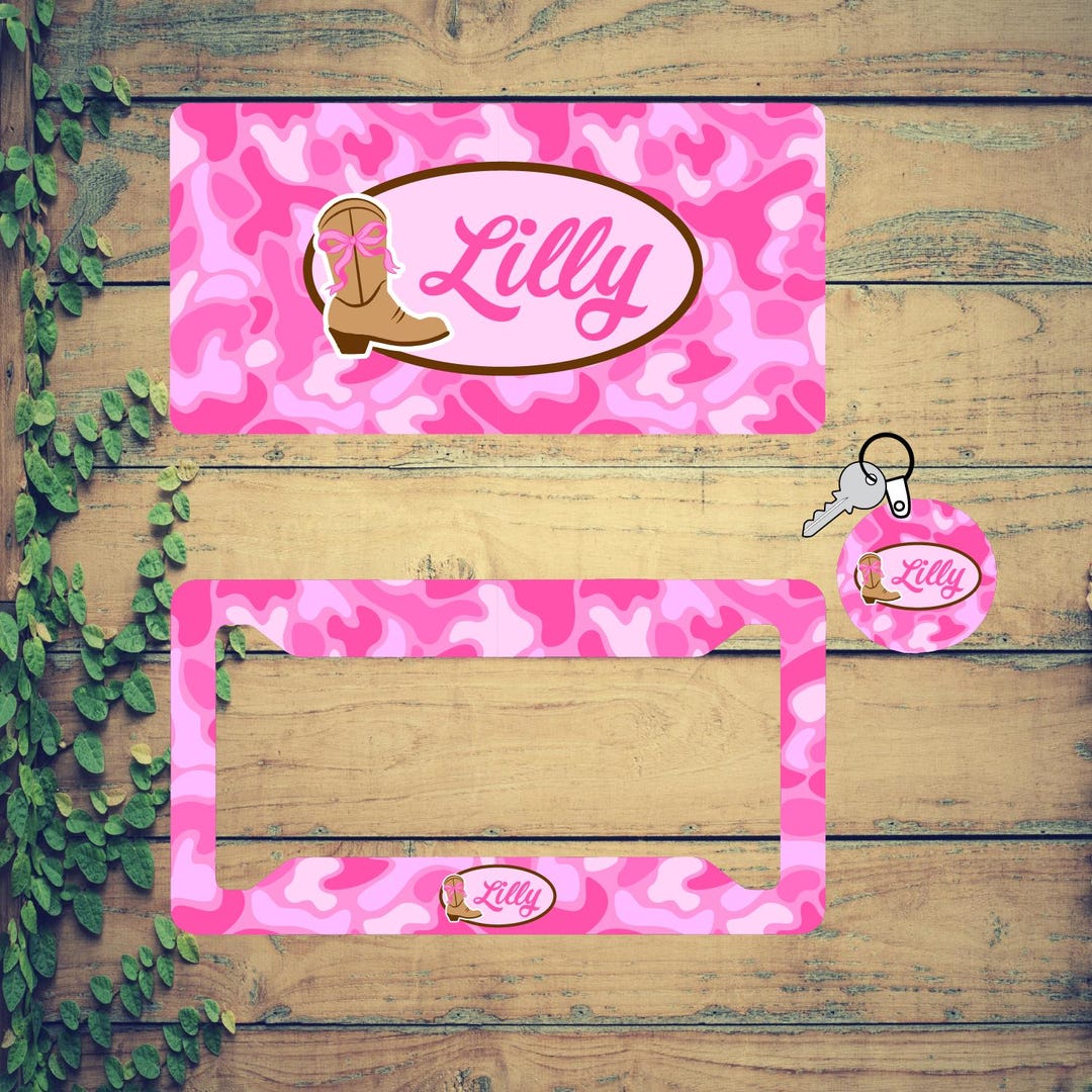 Pink Camo Boot Car Tag, Personalized License Plate, Pink Camo Boot Car ...