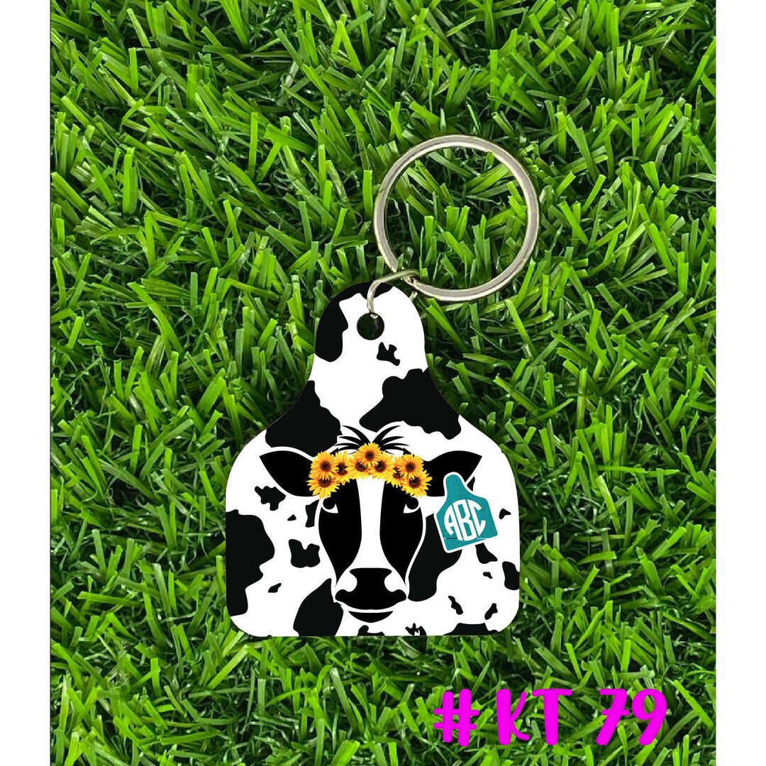 Personalized Cow Ear Tag Keychain, Monogrammed Keychain, Custom ...