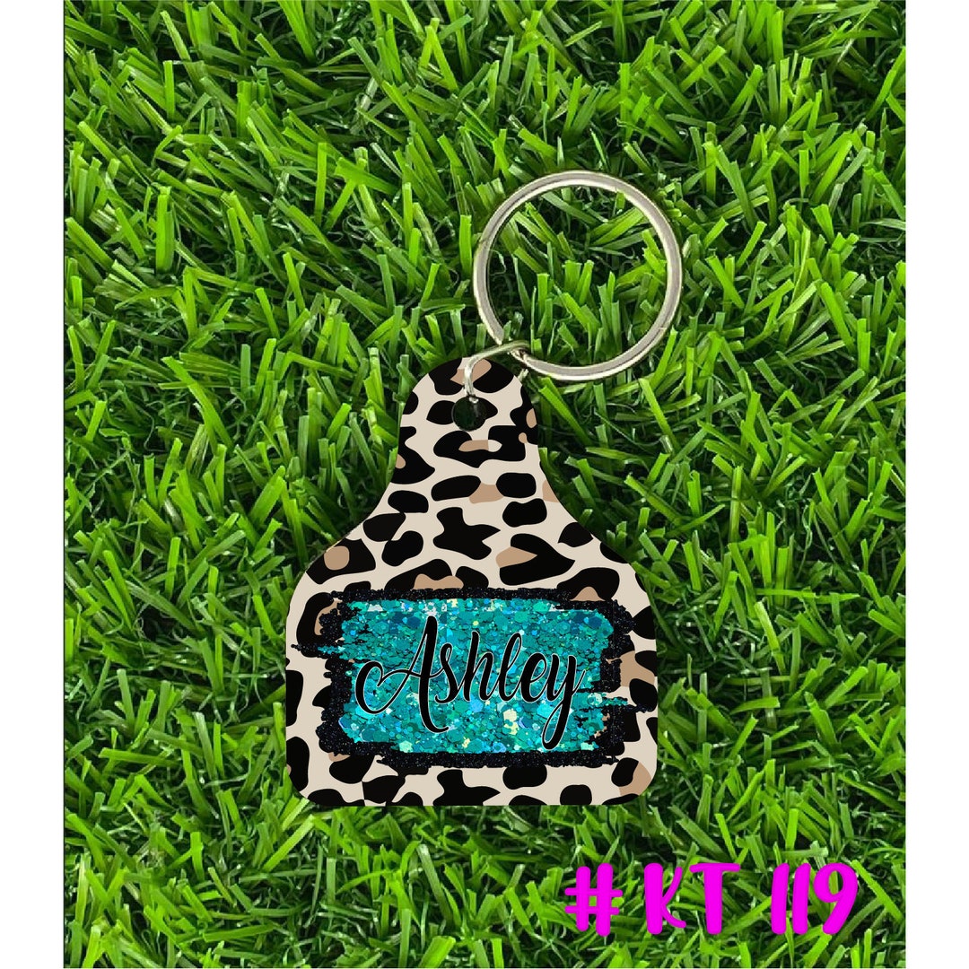 Personalized Cow Ear Tag Keychain Monogrammed Leopard Print - Etsy