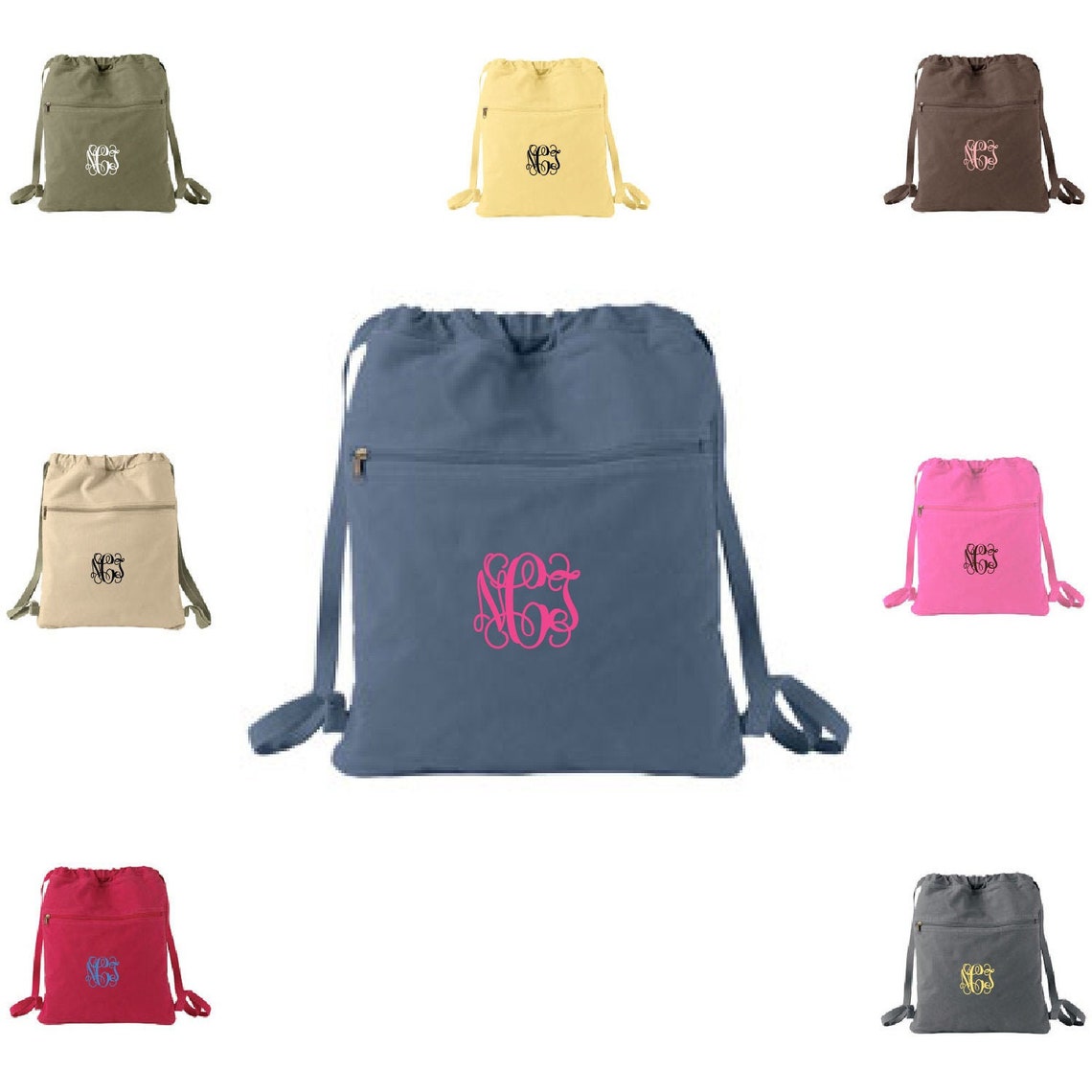 Embroidered Monogram Pigment Dyed Cinch Sack Monogram Cinch - Etsy