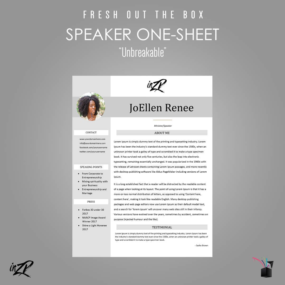 Microsoft Word Editable Speaker One Sheet Template unbreakable for ...