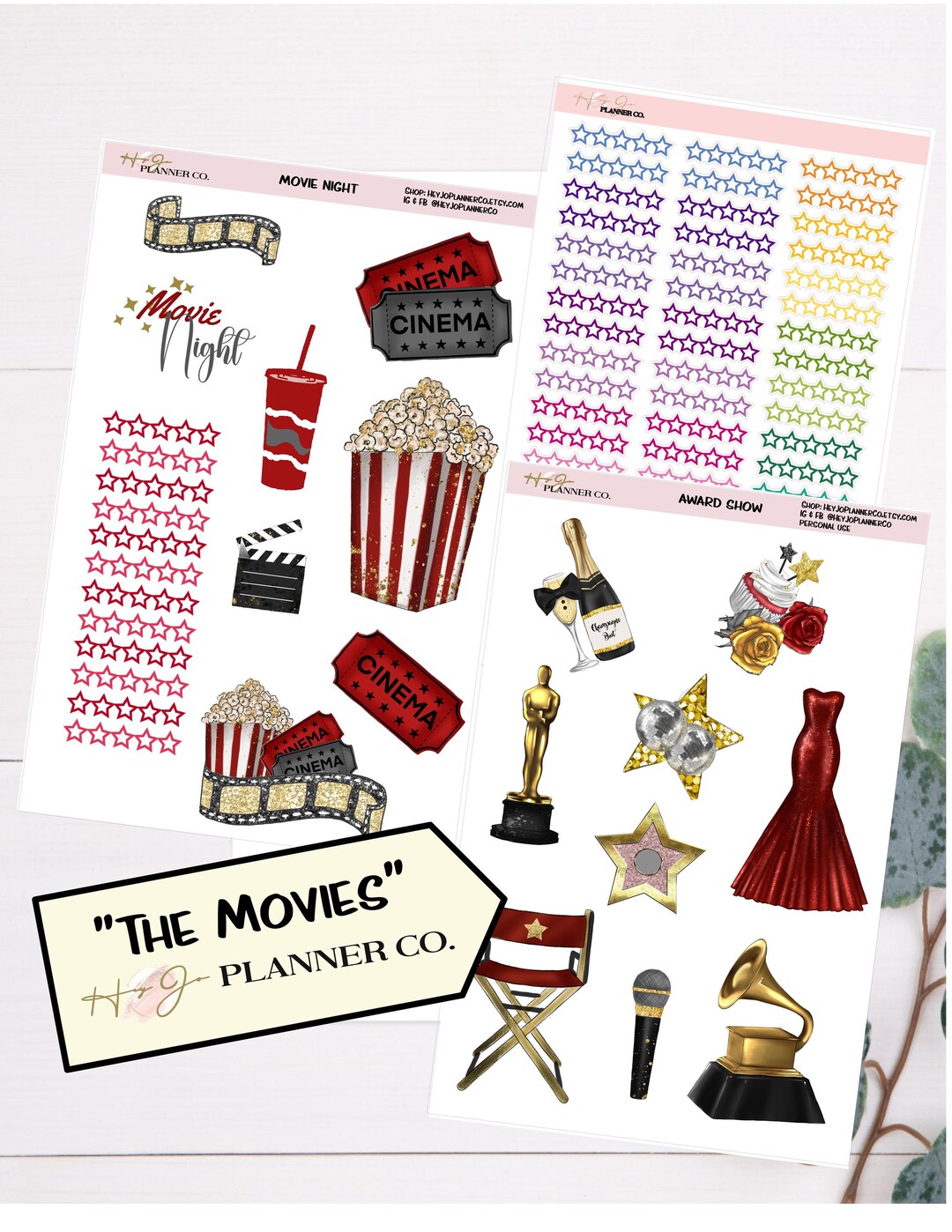 The Movies Sticker Set, Movie Night, Rating Stars & Awards Show Planner ...