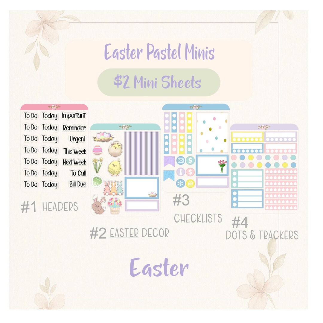 Easter Stickers, Mini Planner Sticker Sheets – 3.2" × 4.2" Easter ...