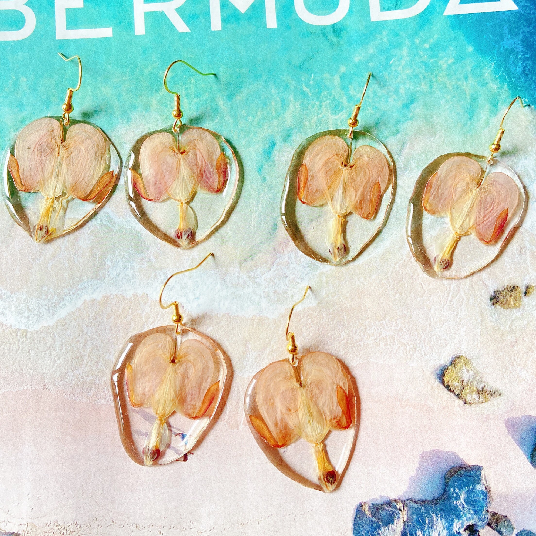 Pressed Bleeding Heart Earrings Dried Flower Handmade Resin - Etsy